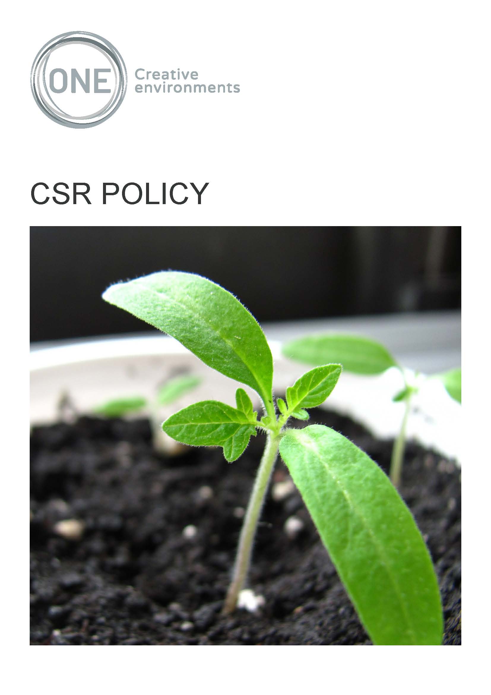 CSR Policy_Front Page - One Creative Environments